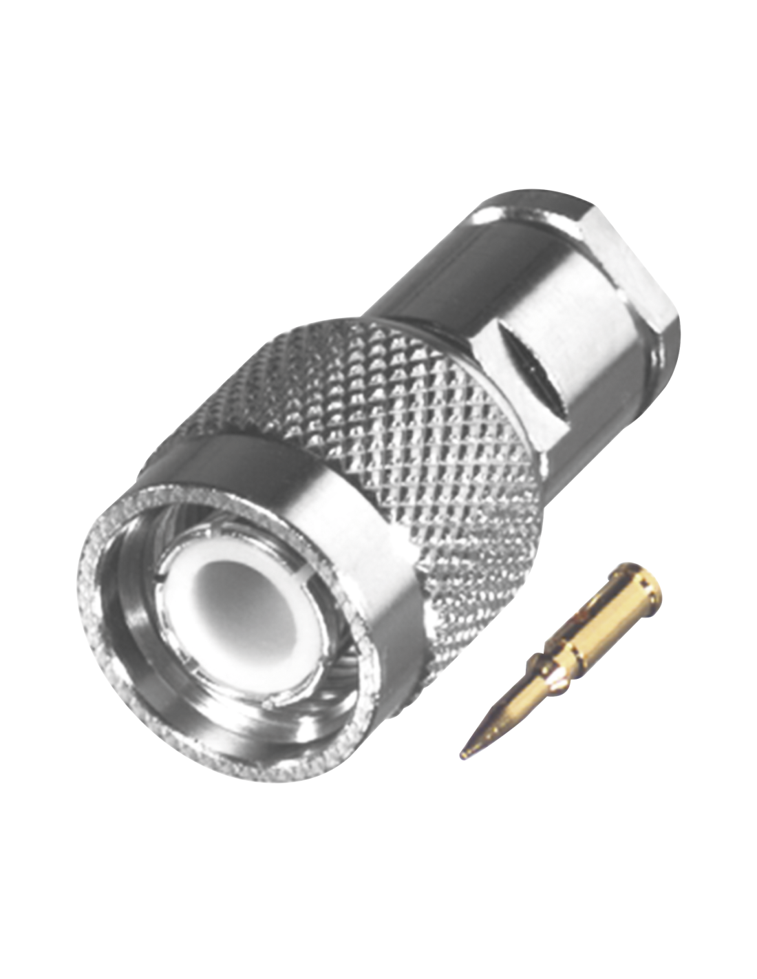 Conector TNC Macho Especial de Rosca, Sin Herrajes para Cables RG-58/U, Níquel // Delrin.