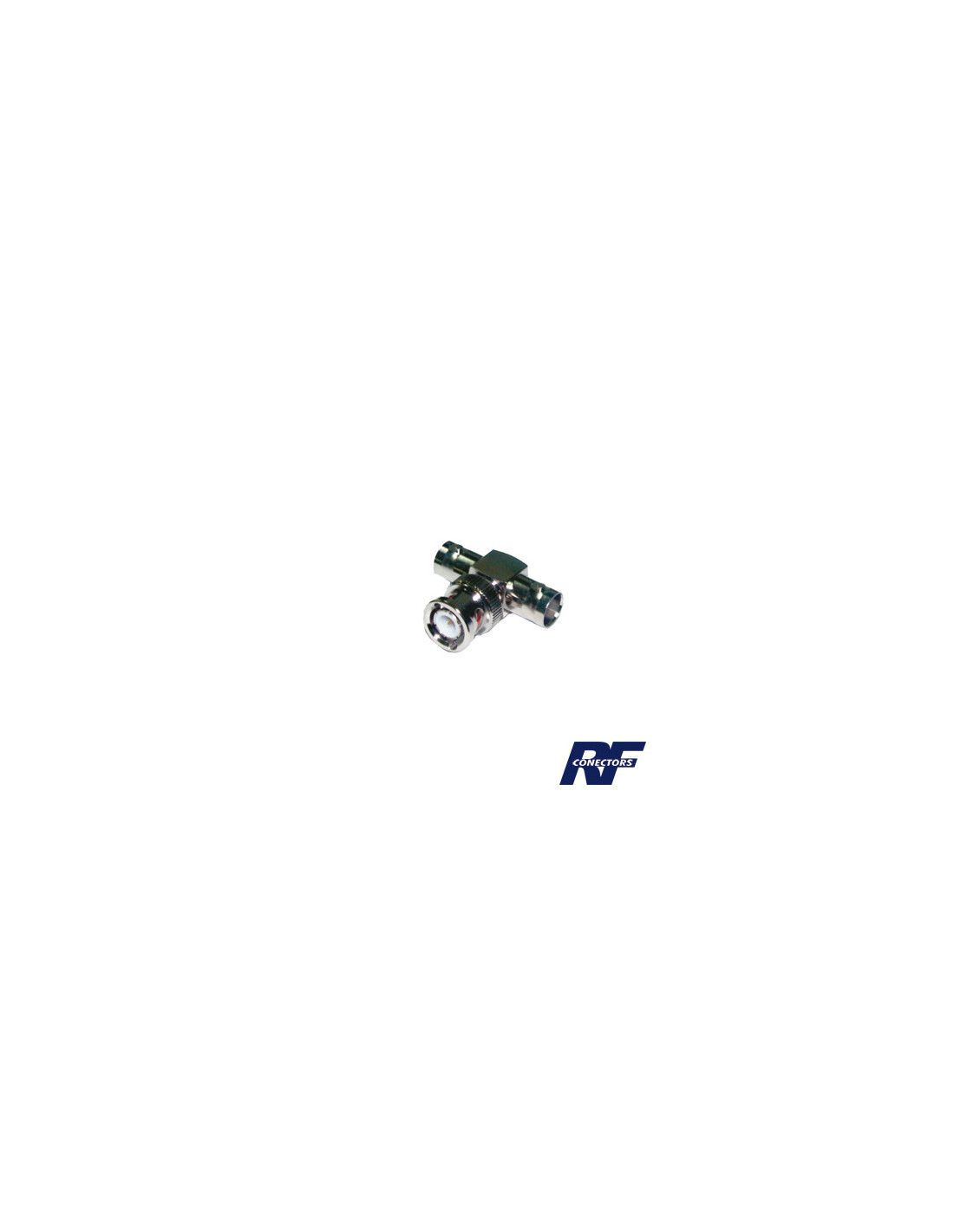 Adaptador en T para 50 Ohm de BNC Macho a Doble BNC Hembra, Maquinado, Níquel/ Oro/ Teflón.